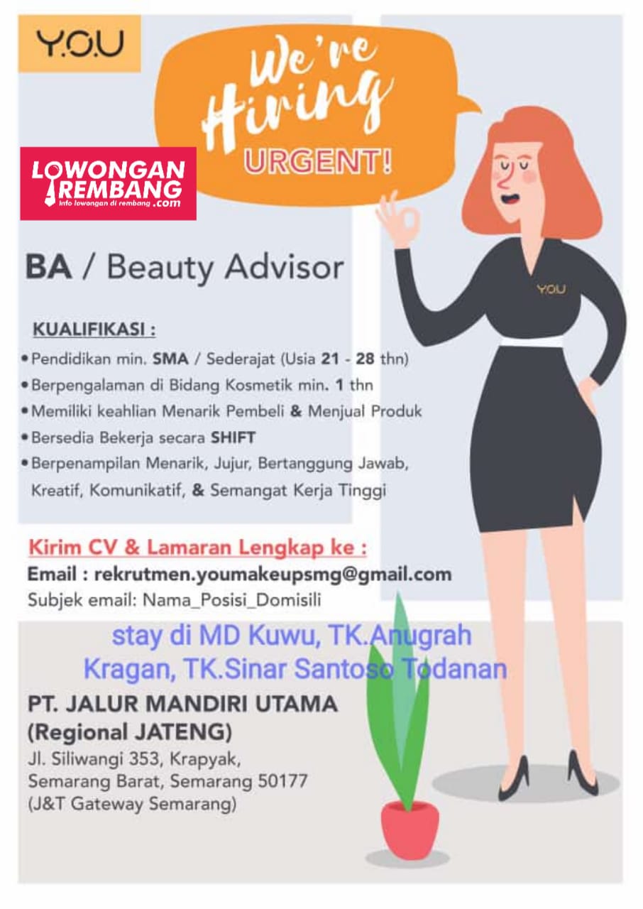 Lowongan Kerja Beauty Advisor Y.O.U Kosmetik Semarang Rembang