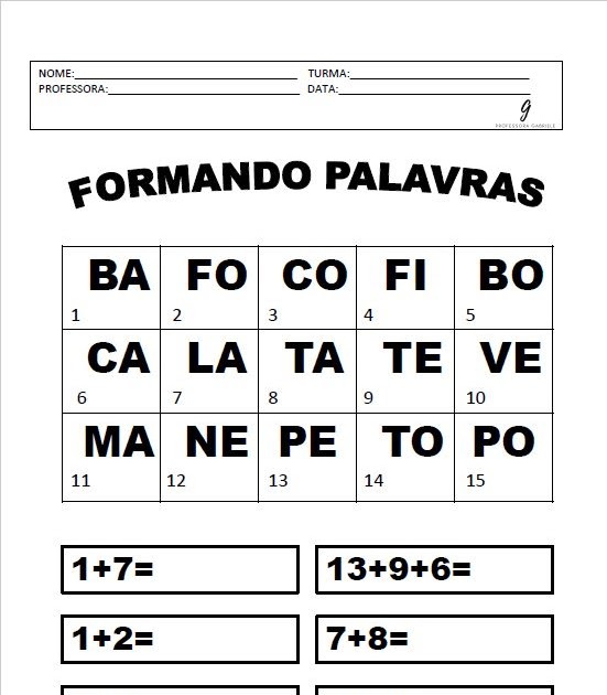 Formando Palavras (Atividade Alfabetização)