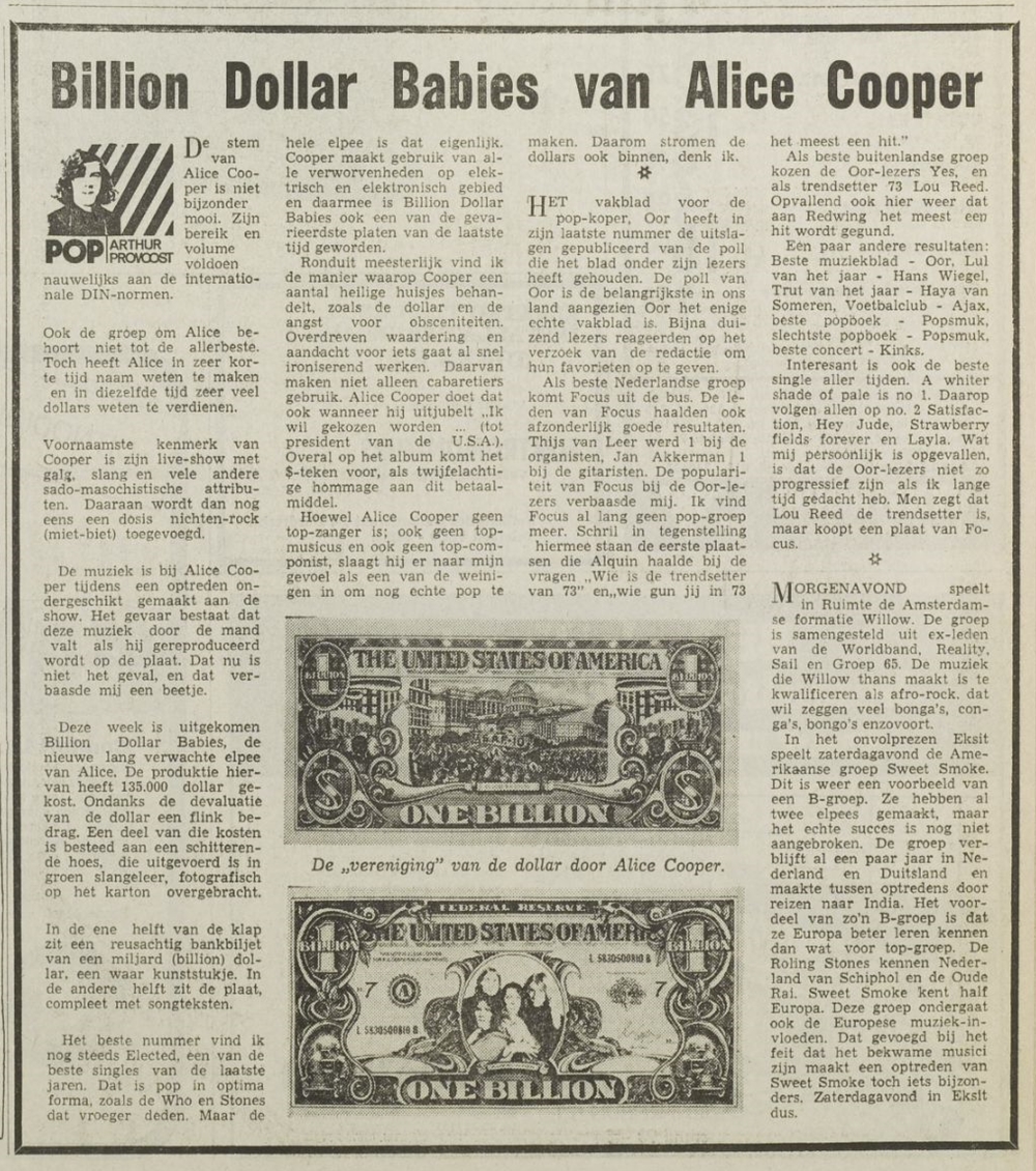 Rock & Roll Newspaper Press History: Alice Cooper - Het Vrije Volk (The ...