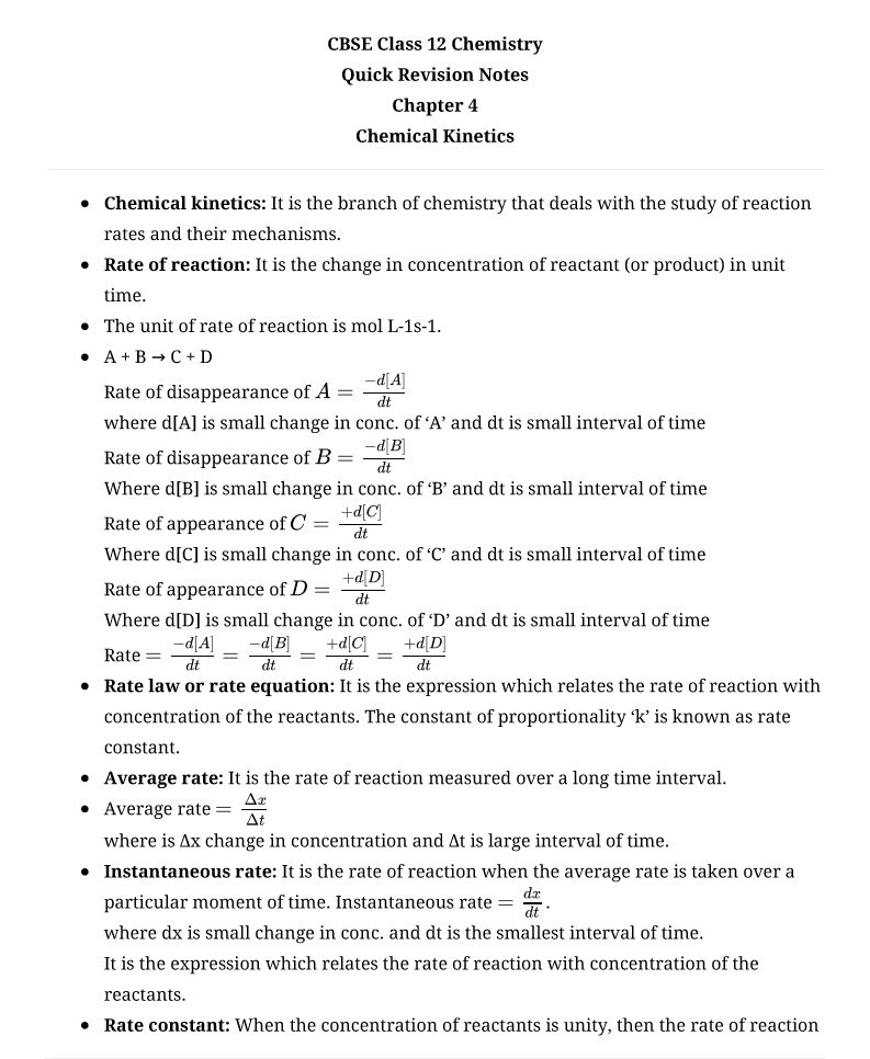 CBSE Class 12 Chemistry Notes : Chemical Kinetics - Experhap