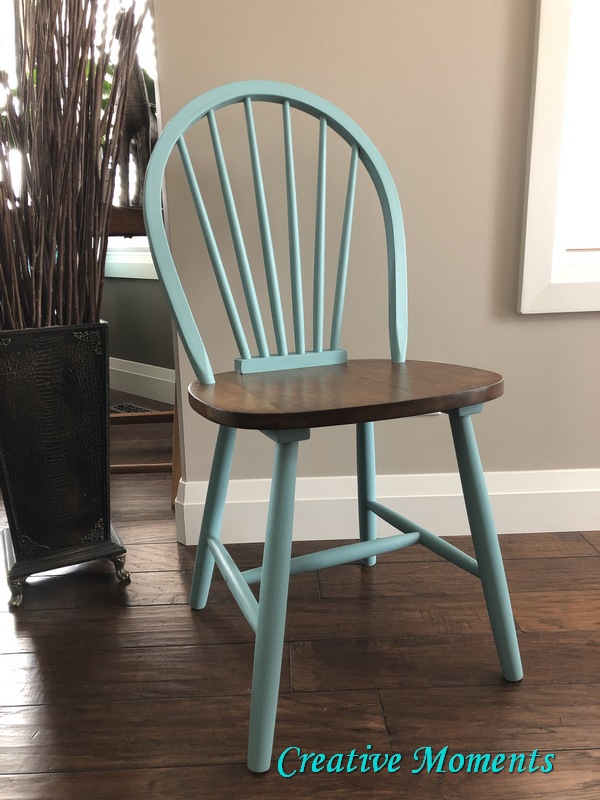 Walnut Stained and Verdigris Painted Wooden Chair