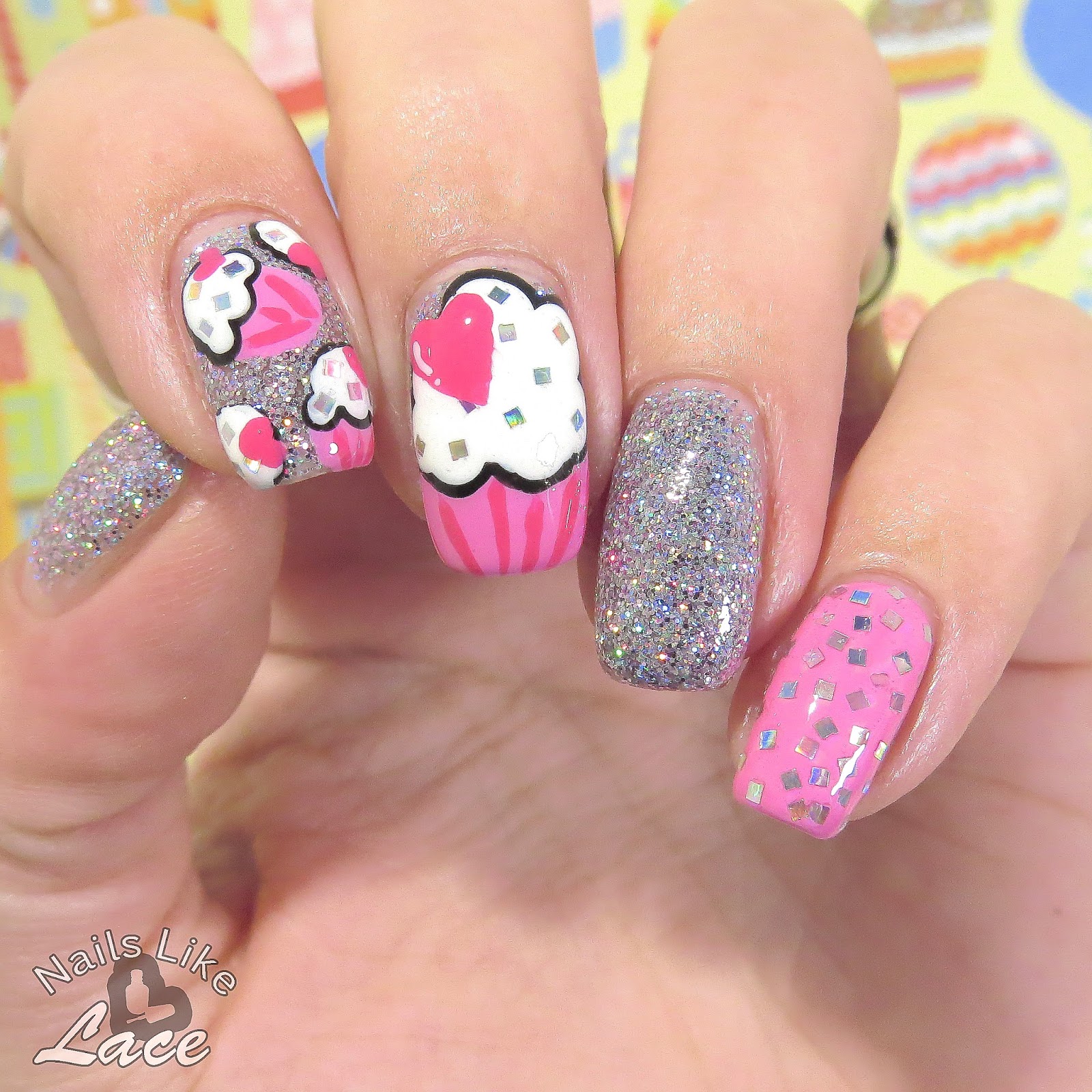 NailsLikeLace: Pink & Holo Cupcake Nails