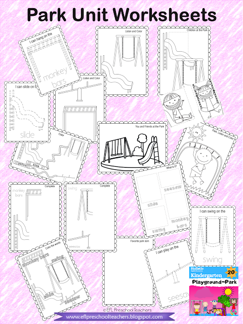 ESL/EFL Preschool Teachers: Playground or Park Unit Worksheets for ...
