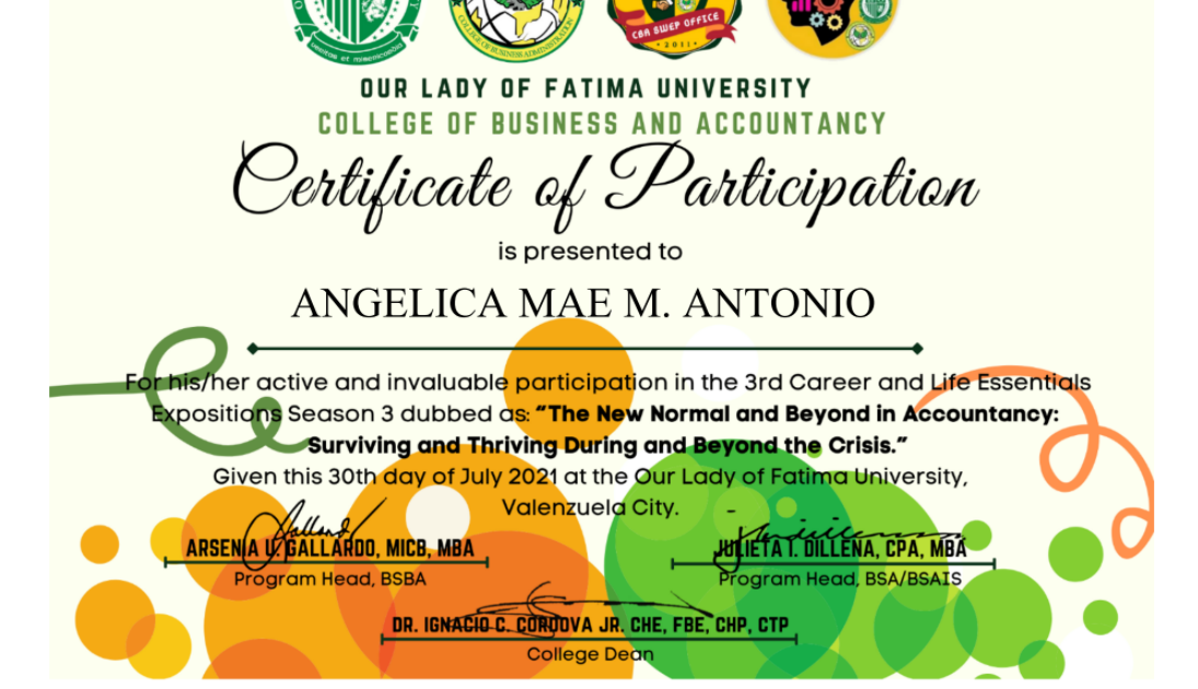 Angelica Mae M. Antonio: CLE Certificate