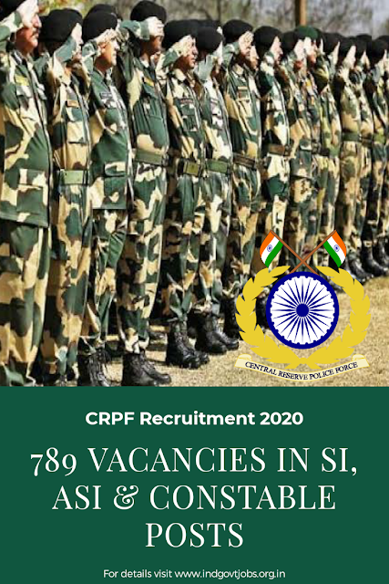 CRPF Recruitment 2020 - 789 Vacancies in SI, ASI & Constable Posts ...