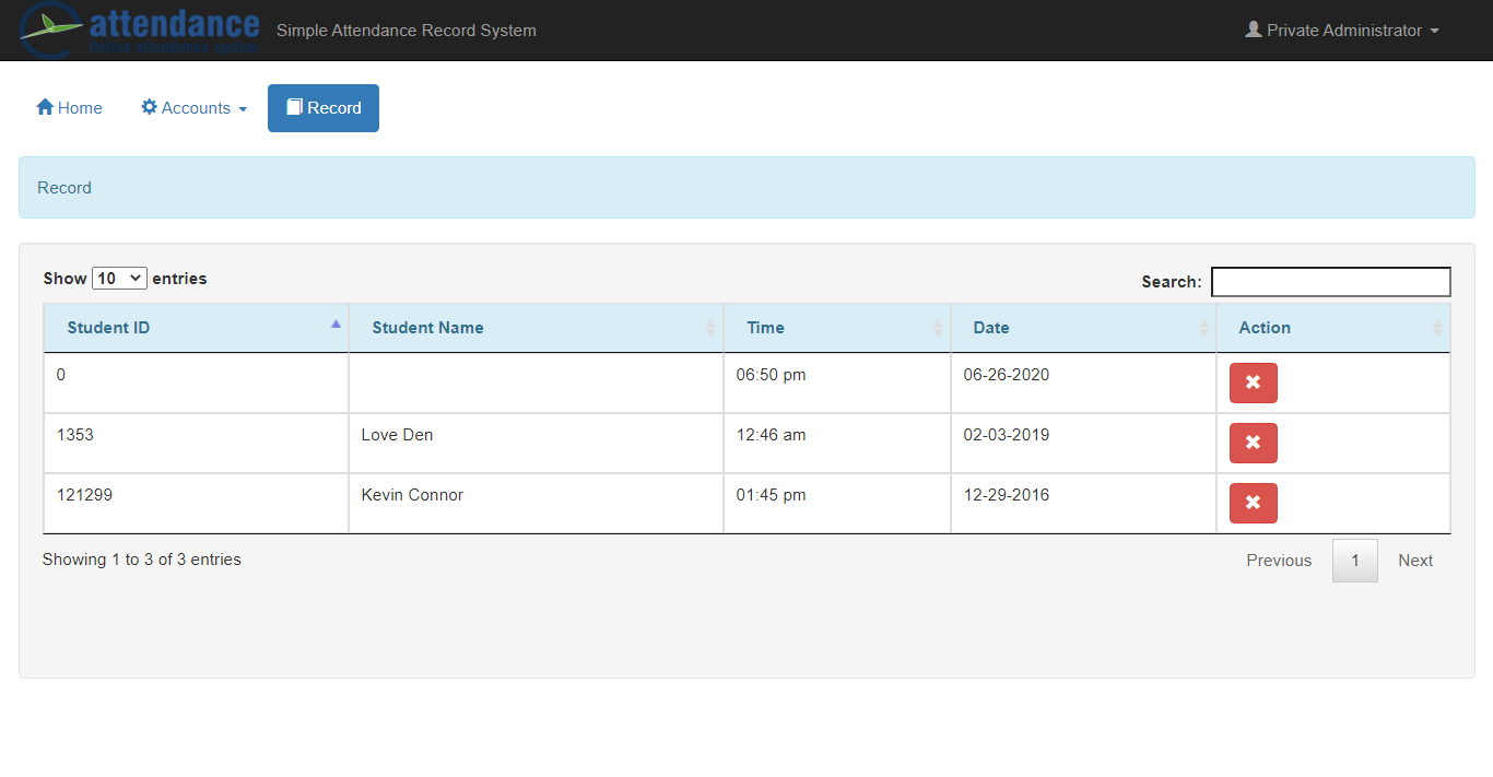 Simple Attendance Record Management System in php mysql with Source Code | Free Download