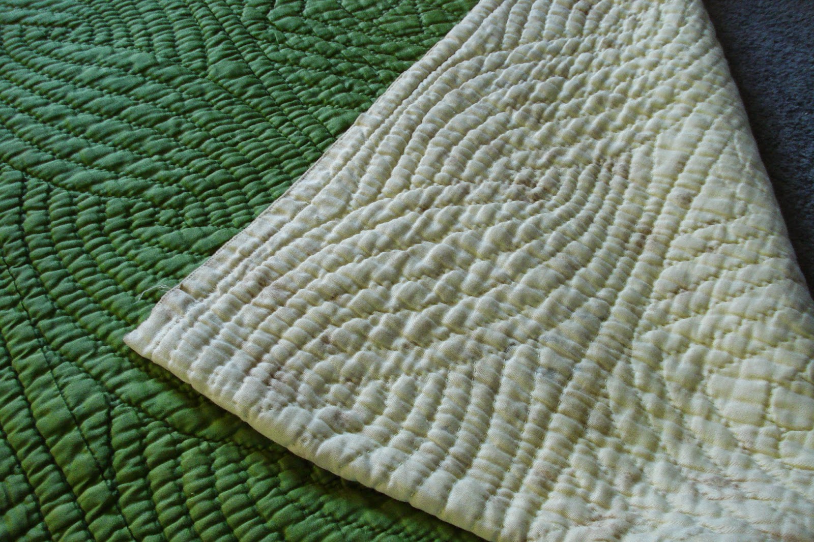 Welsh Quilts: Green Durham Quilt with Strippy Patterns
