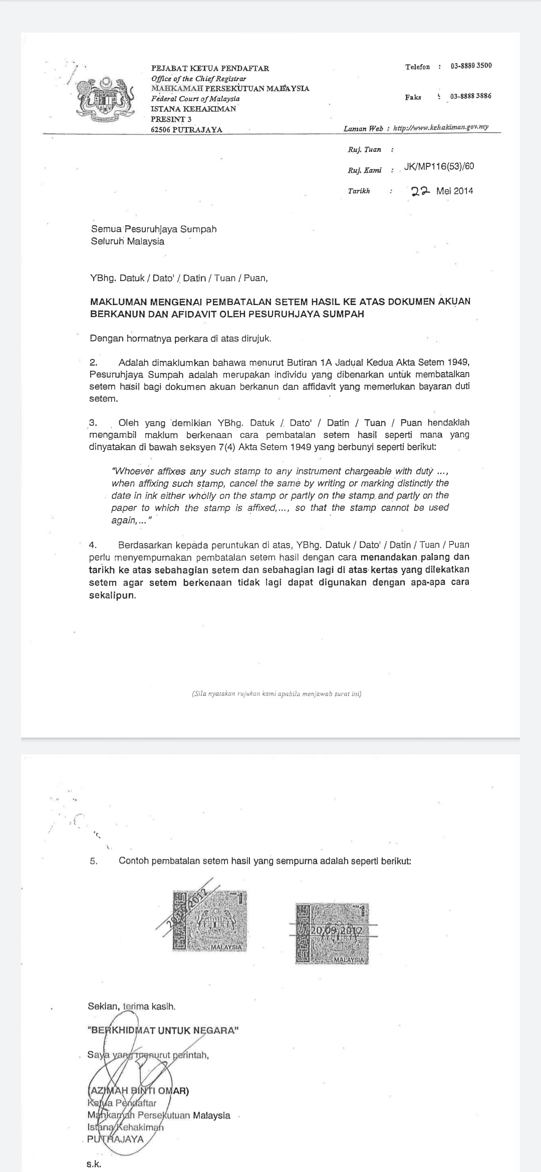 Pesuruhjaya Sumpah boleh batal dan matikan setem hasil