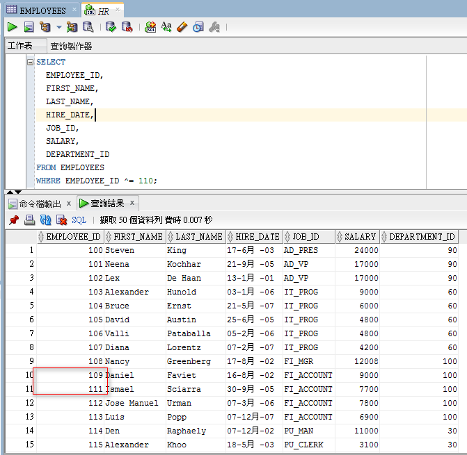 Java程式教學甘仔店: Oracle SQL 不等於的用法教學