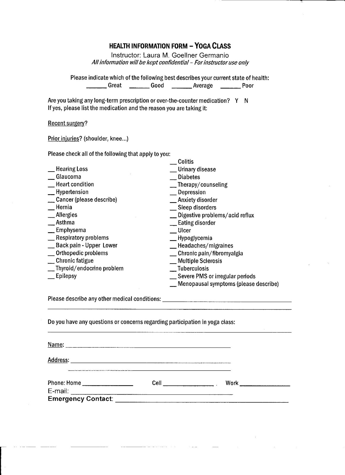 The Complete Yoga Plus Blog: Yoga Teacher Handouts: Health Information