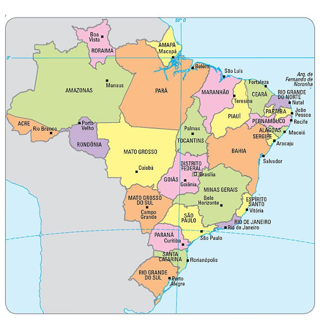 Geography Blog: Map of the 26 Brazilian states and the Federal District ...