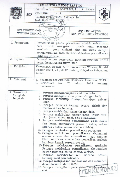 PUSKESMAS WINONG PURWOREJO: SOP PELAYANAN