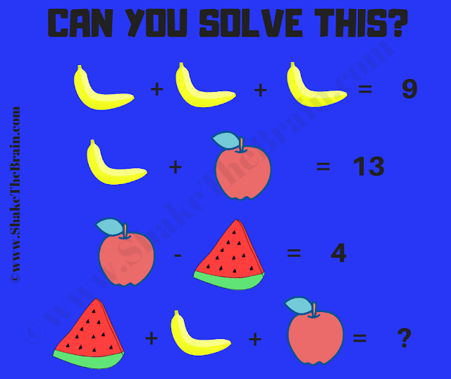 Math Brain Teaser: Fruits Picture Algebra Problem for Kids