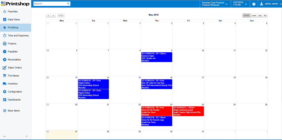 Acumatica Printshop Ver 2019 Features - Calendar View & More.