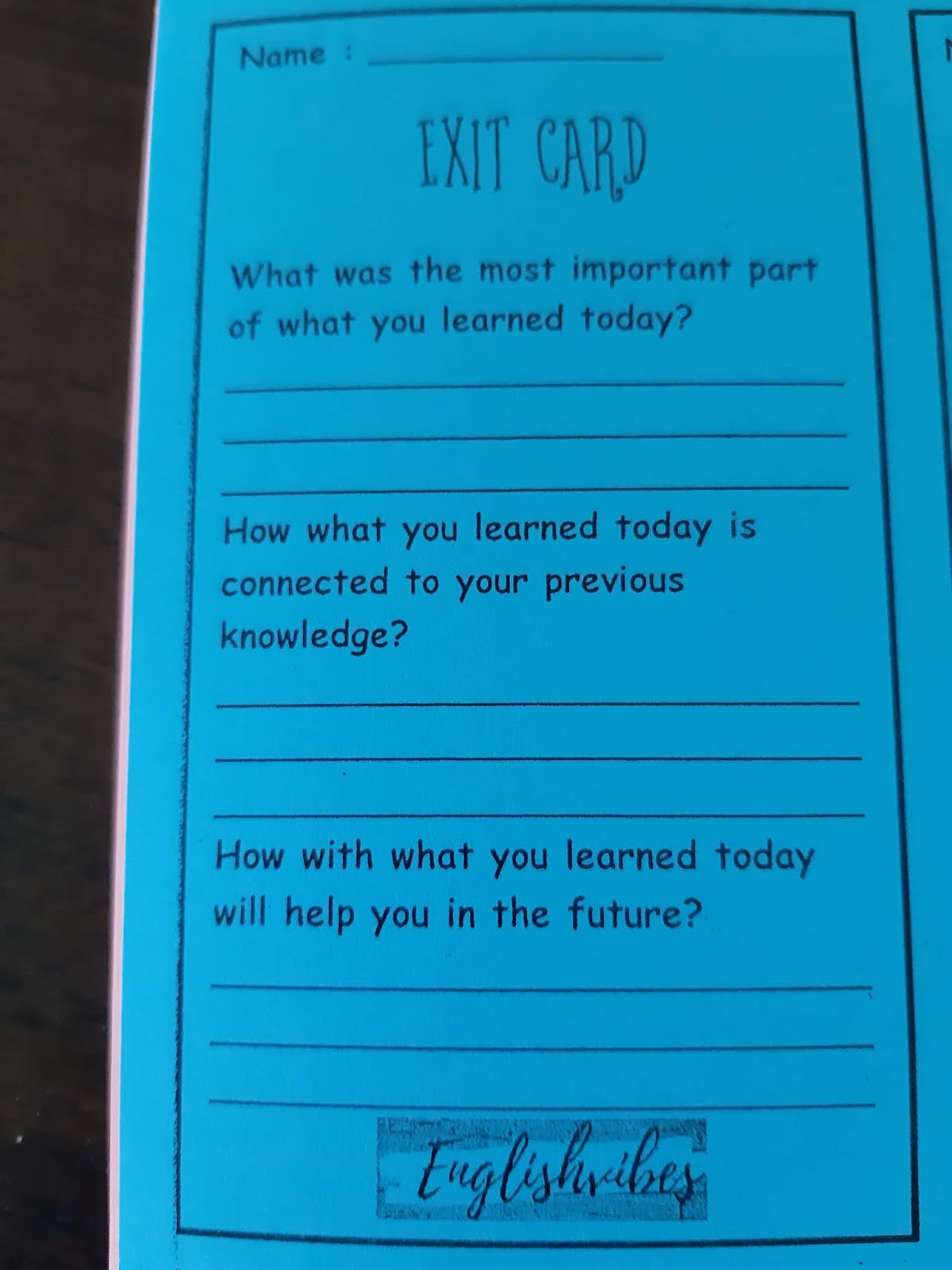 ENGLISH VIBES: Ready to Print Exit Cards!!