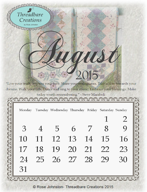 Free August Calendar - Threadbare Creations