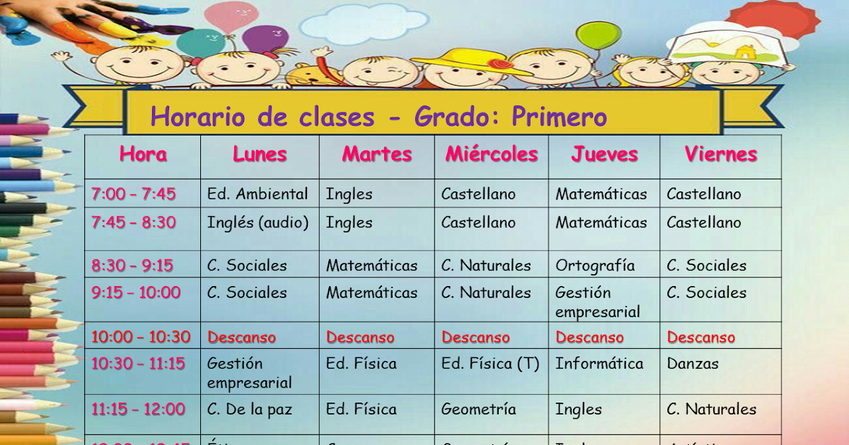 Grado Primero 2021: Horario Primero