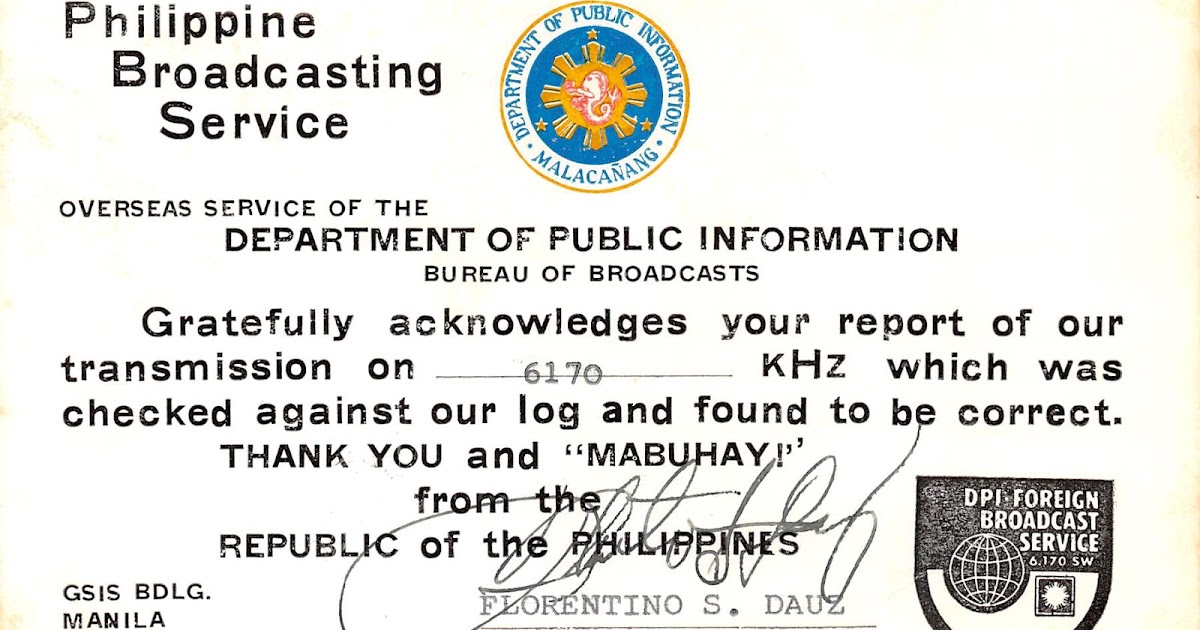 Oceanianオセアニア局QSL: PHILIPPINES PHILIPPINE BROADCASTING SERVICE