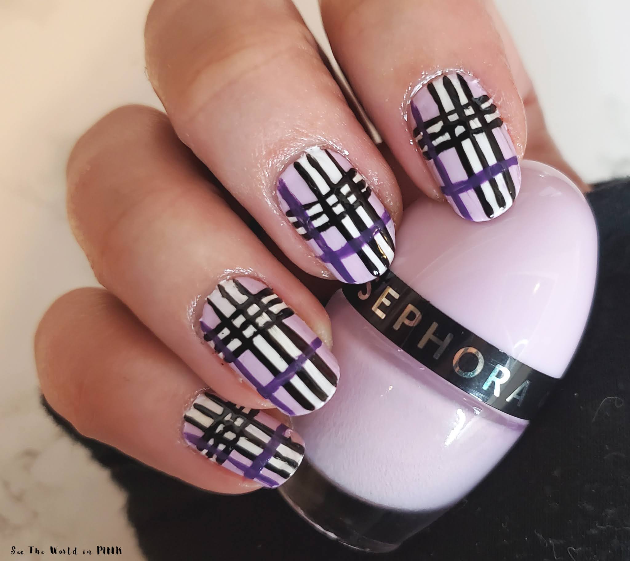 Manicure Monday - Purple Plaid Nails | See the World in PINK