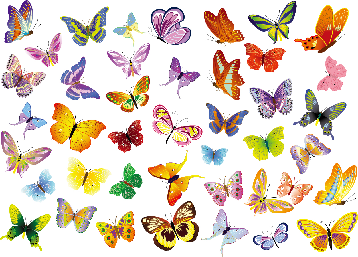 Bezierinfoベジェインフォ カラフルな模様が美しい蝶のクリップアート Set Of Butterflies Decoration