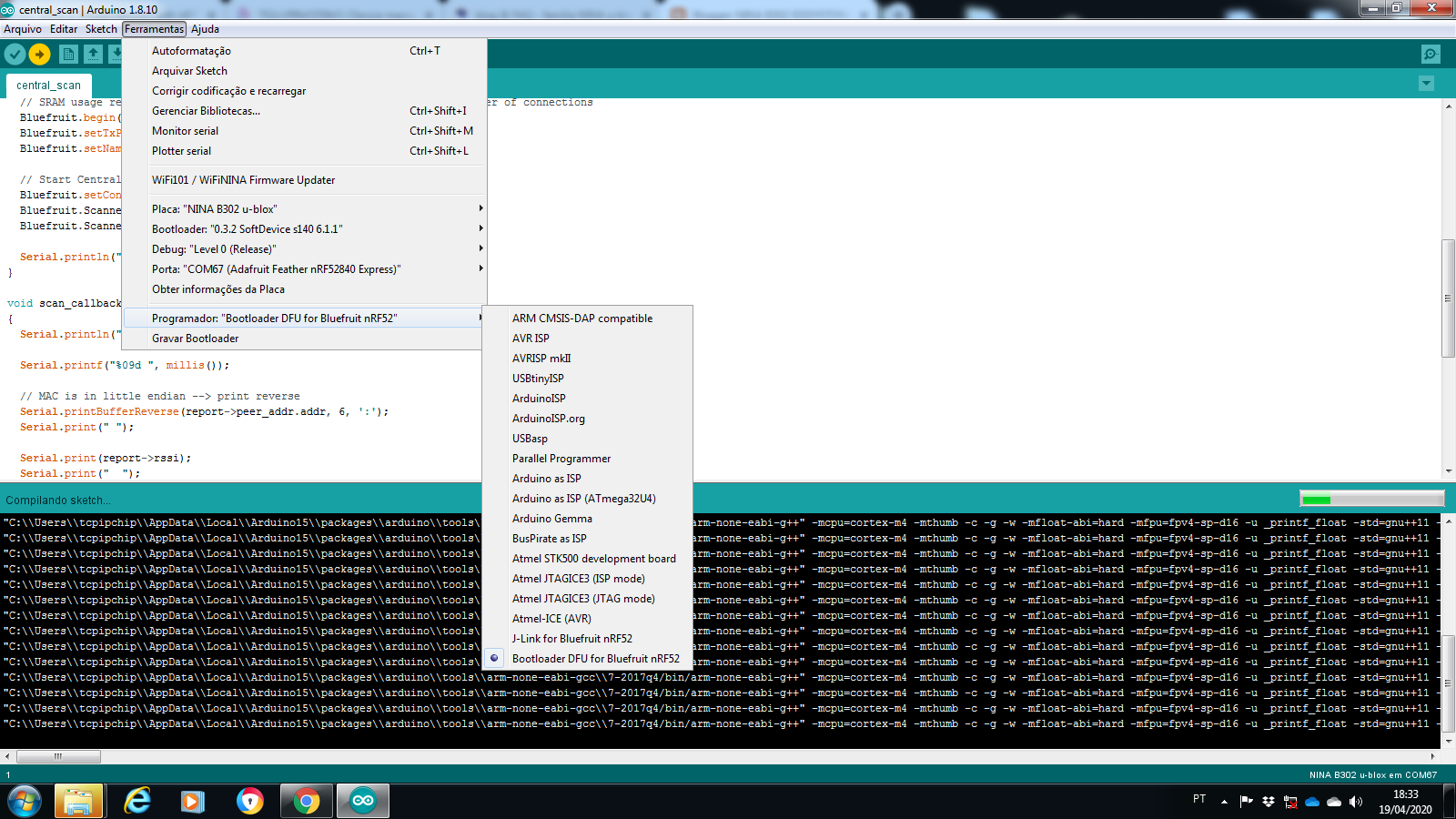 NINA W102 E ETHERNET 802.3: NINA B302 E ETHERNET RECEBENDO COMANDOS DO ...