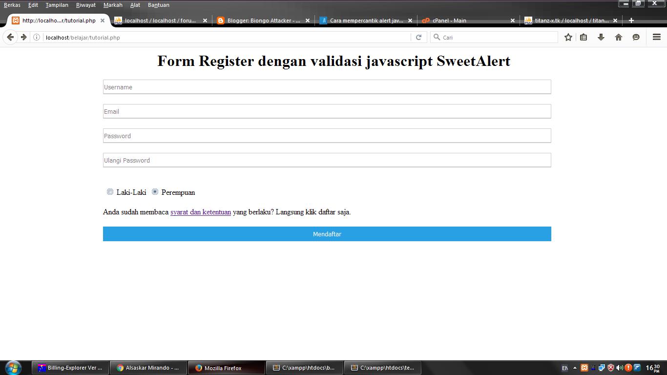 Membuat Form Register Beserta Dengan Validasi Javascript Menggunakan