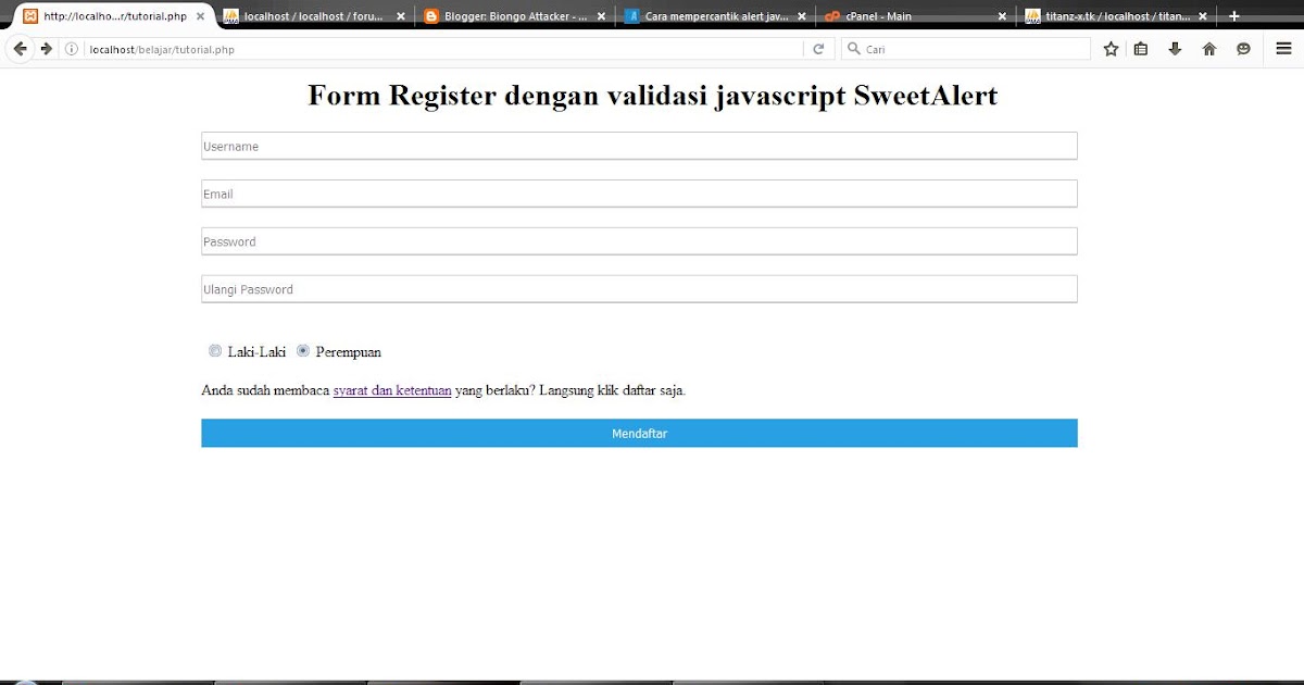 Membuat form register beserta dengan validasi javascript menggunakan ...