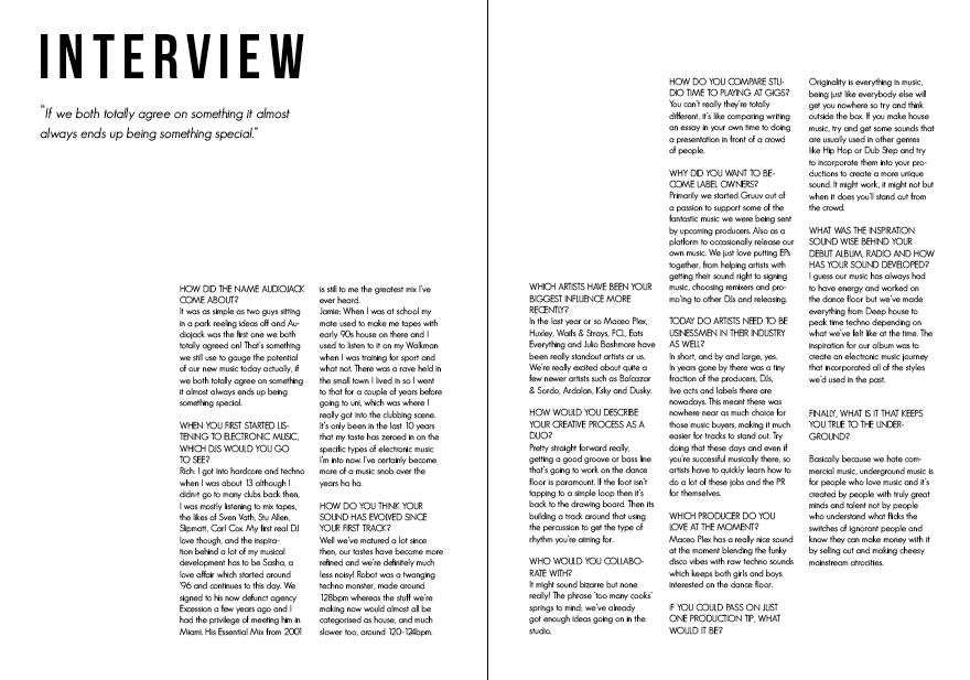 Design Practice Year 3: Audiojack // Interview Layouts