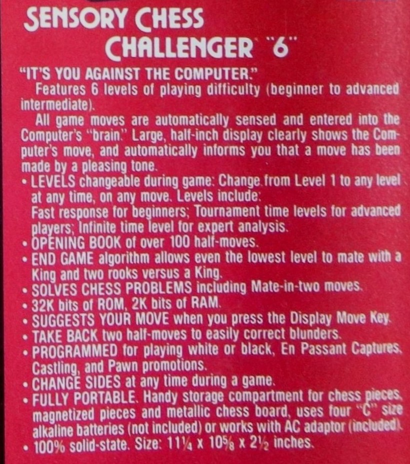 Retro Ordenadores Orty: Fidelity Sensory Chess Challenger "6" (SC6) (1982)