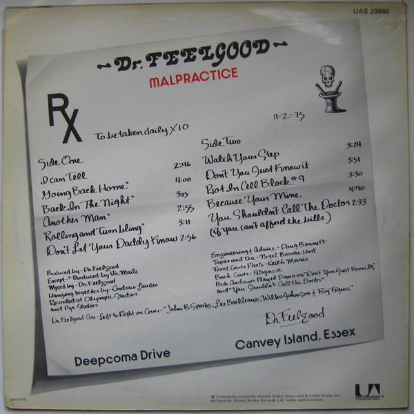 Die or D.I.Y.?: Dr. Feelgood ‎– "Malpractice" (United Artists US 29880) 1975