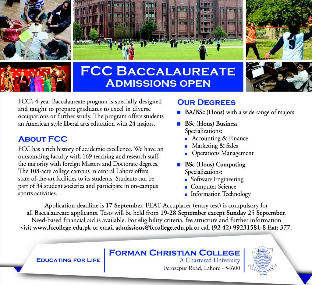 EDUCATION GUIDE ALL OVER THE WORLD USA CANADA UK: FC COLLEGE ADMISSIONS ...