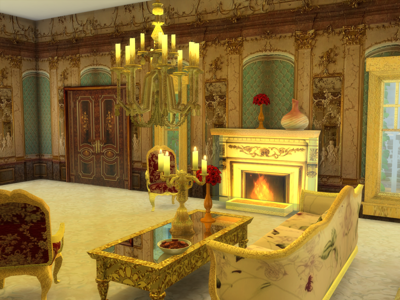 Anna Quinn Stories: Golden Gilded Walls Set Columns For SIMS 4