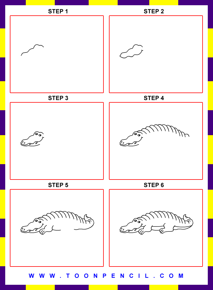 018-how-to-draw-crocodile-for-kids-step-by-step.gif (735×1000) | Dieren ...