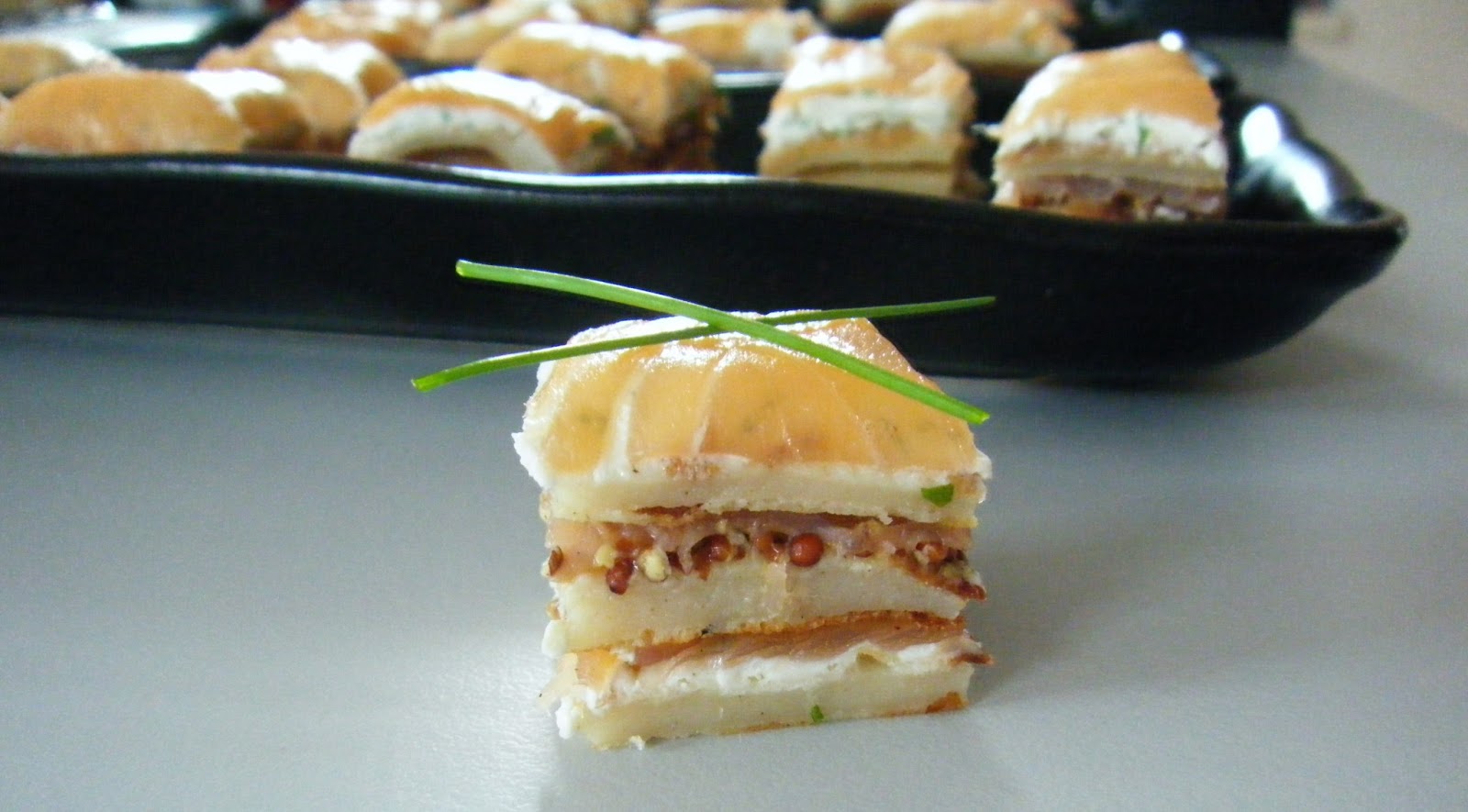 Salmon, Cream Cheese & Mustard Crêpe Canapés Cubes