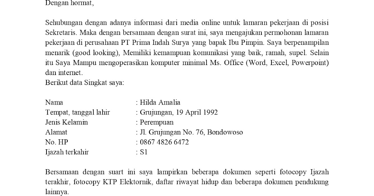 Contoh Surat Lamaran Ke Inspektorat - Delinewstv
