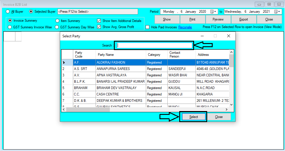 Invoice B2B List Report Help Guide