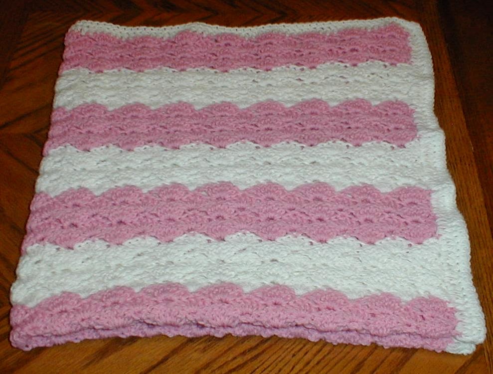 Karens Crocheted Garden of Colors: Pink & White Shells Baby Blanket