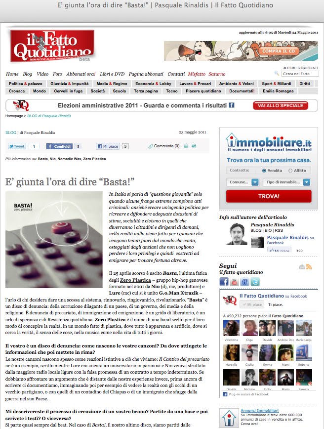 Zero Plastica: Rassegna stampa di "Basta!" >>> Zero Plastica PRESS RELEASE