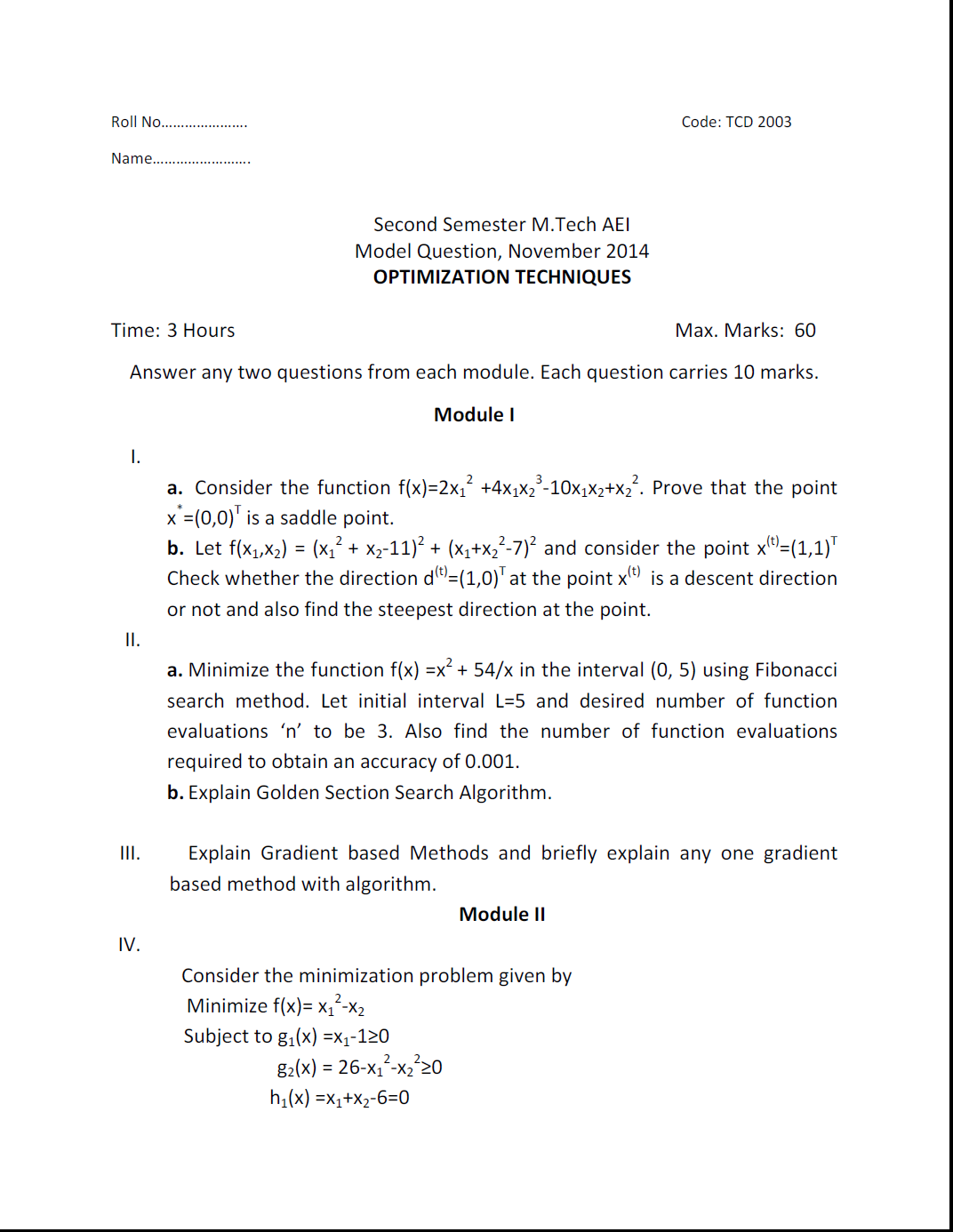 Kerala University M.Tech. Optimization Techniques November 2014 ... Kerala University M.Tech. Optimization Techniques November 2014 ...