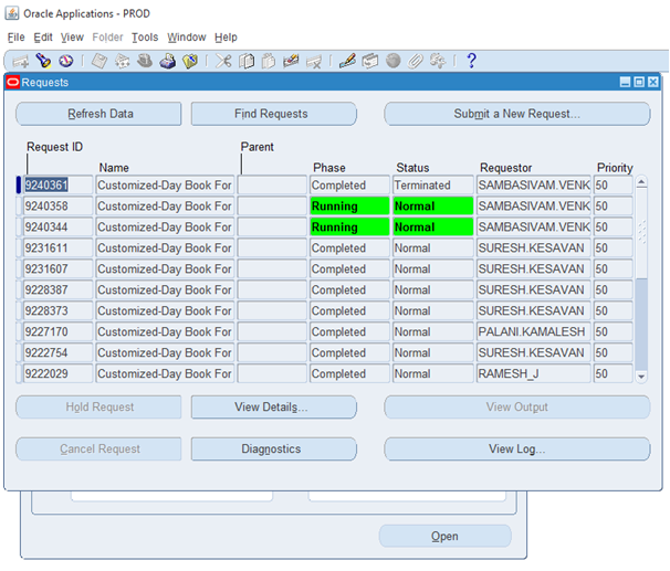 Davis Apps DBA: 'Could not lock request' during cancelling the concurrent request