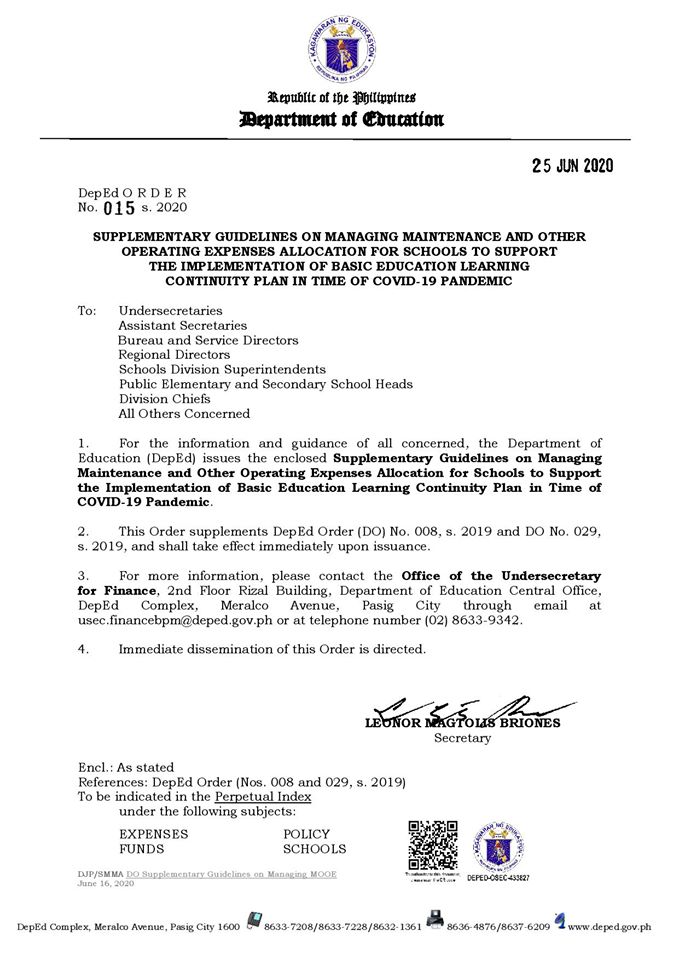 Supplementary Guidelines on Managing MOOE Allocations in Time of COVID ...