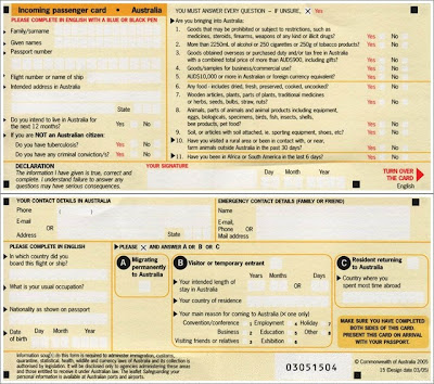 Incoming Passenger Changes into Australia