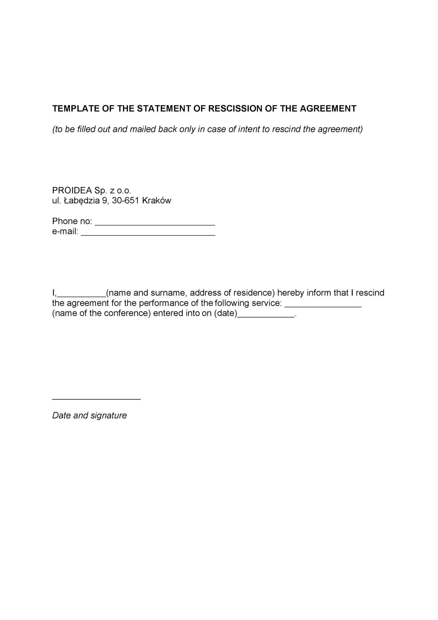 Rescission Letter Template ~ Resume Letter