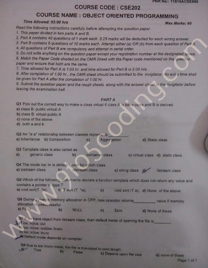Cse 202 Object Oriented Programming C Programming Lpu Mid Term Question Paper
