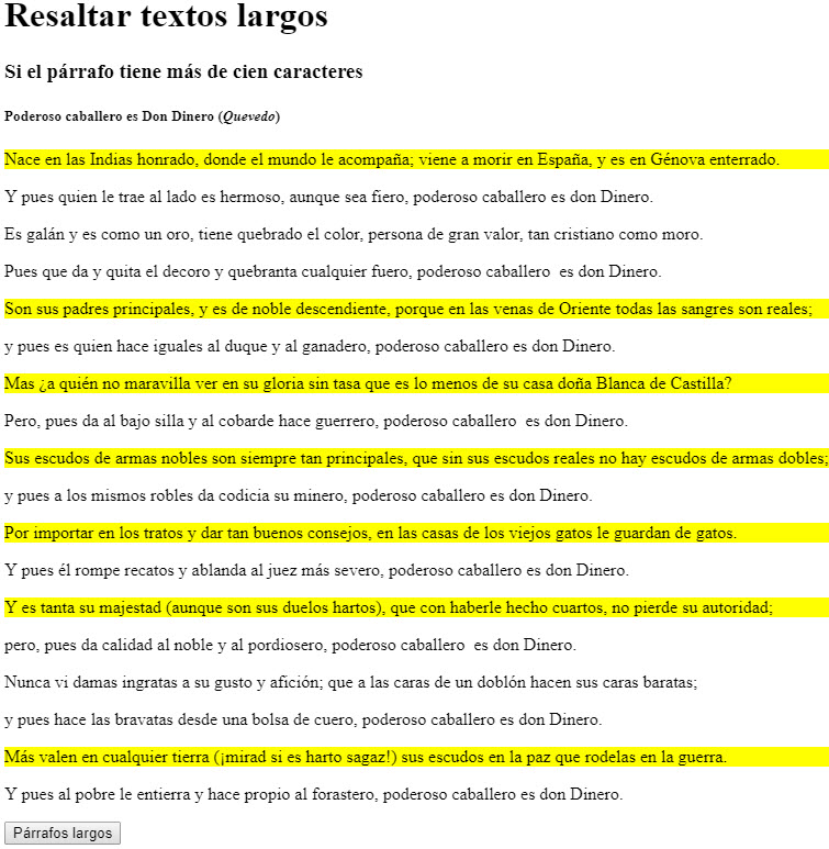 Alto Código: jQuery resaltar párrafos largos