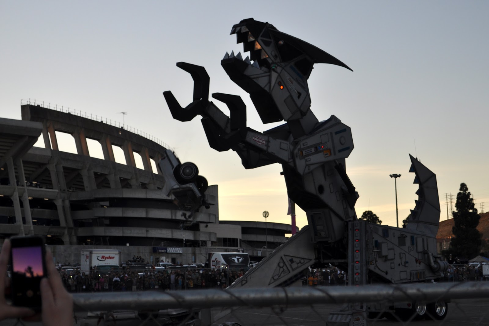 Just A Car Guy: Robosaurus gives a good show of chewing on and tearing ...