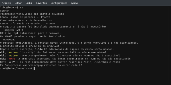 ERRO: a PATH do root normalmente deve conter /usr/local/sbin, /usr/sbin ...