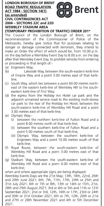 WEMBLEY MATTERS Road Restrictions Announced For Wembley Event Days wembley-matters-road-restrictions-announced-for-wembley-event-days