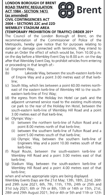 WEMBLEY MATTERS Road Restrictions Announced For Wembley Event Days wembley-matters-road-restrictions-announced-for-wembley-event-days