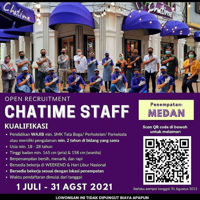 Info Loker Medan Terbaru Juli 2021 DIBUTUHKAN CHATIME STAFF di Medan Info Loker Medan Terbaru Juli 2021 DIBUTUHKAN CHATIME STAFF di Medan